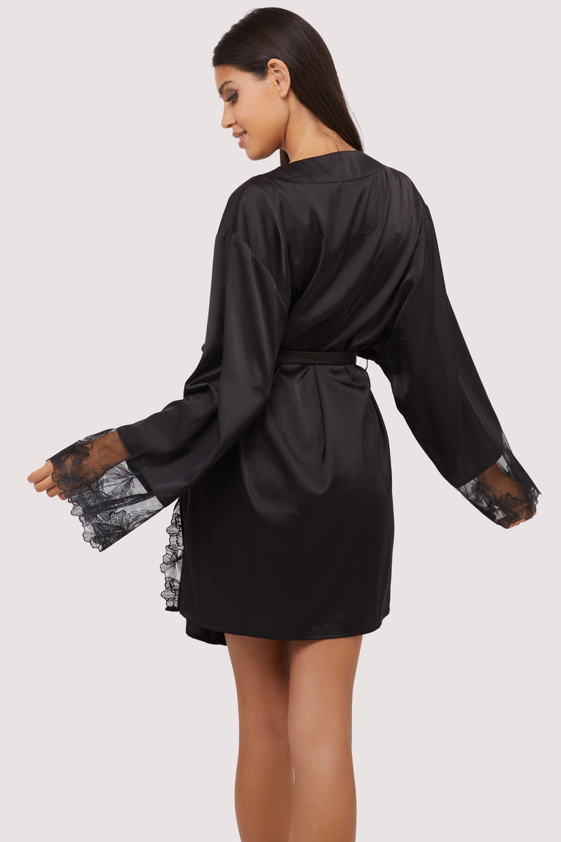 Eleanor Black Satin & Embroidery Robe – Playful Promises Wholesale Site