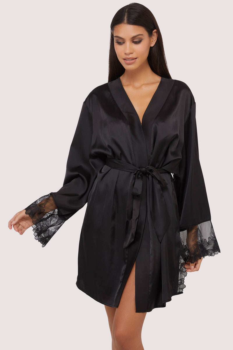 Eleanor Black Satin & Embroidery Robe – Playful Promises Wholesale Site